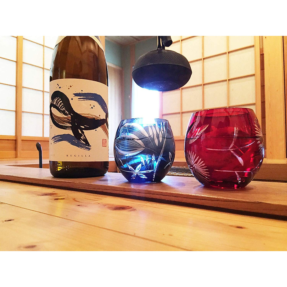 Toyo Sasaki Glass HG880-T106 Pair Free Glass, Kiriko Gift, Blue & Red, 11.8 fl oz (350 ml), Pack of 2