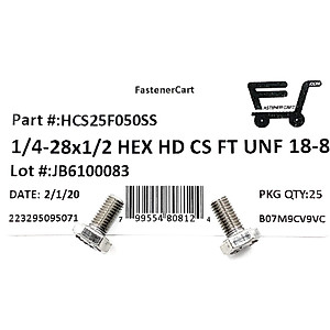 1/4-28x1/2 Stainless Steel Hex Cap Screws FT Hex Bolts 18-8 (UNF) FINE THREAD (25 pcs)