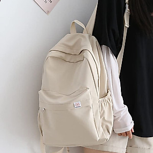 Kawaii Backpack Aesthetic Backpacks Cute School Bag Back to School Backpack Supplies for Teen Girls (Beige)