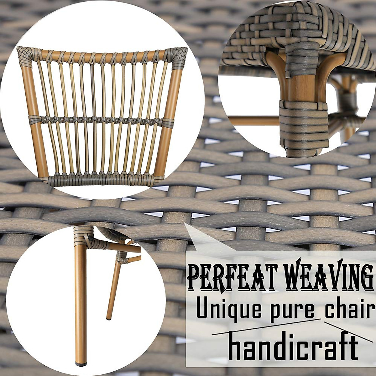 LONABR Wicker Dining Side Chairs Set of 2 Arm Less Patio French Cafe Bistro Chair with Aluminum Frame Indoor Outdoor,Brown