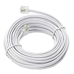 Telephone Extension Line Cord Cable Wire, Land Phone line, White, 25ft, Standard RJ11 Plugs