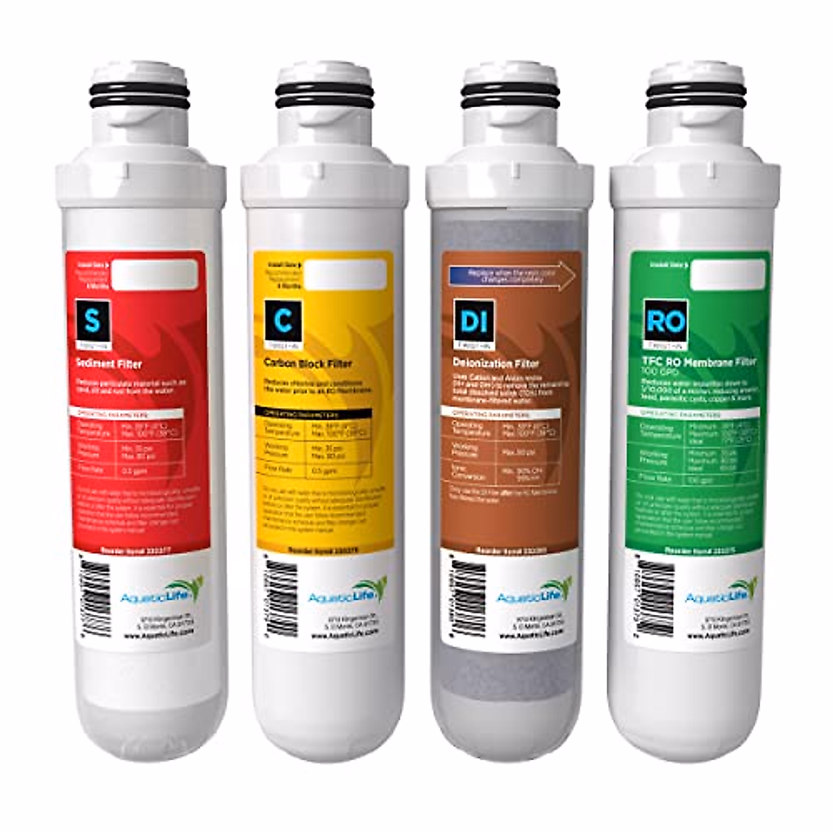 AQUATICLIFE TWIST-IN REPLACEMENT PACK CARTRIDGES, SEDIMENT + CARBON + 100 GPD MEMBRANE + DEIONIZATION