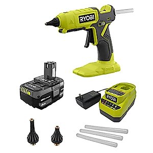 RYOBI Ryobi Glue Gun Kit P307 ONE+ 18V Cordless Dual Temperature with 4.0 Ah Lithium-Ion Battery + Charger + Bonus Nozzles p307-kit