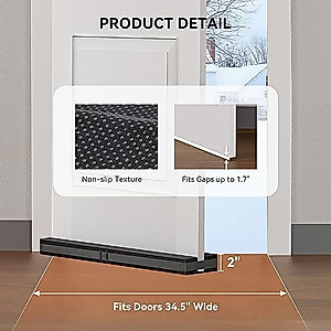 ASWEI Under Door Draft Stopper, 34.5x2'' Door Stoppers for Bottom of Door, Two Side Adjustable Foam Under Door Noise Stopper Block Cold Air and Noise, Door Sweep Easy Install, Not Damage Door (Black)