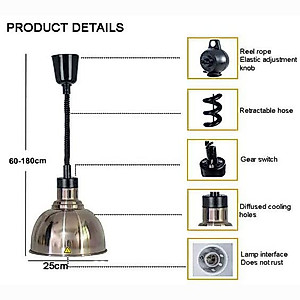 Hanging Food Heat Lamp, Food Warmer Lamp with 250W Bulb for Buffets Restaurant, Adjustable Height 60-180cm,2pack