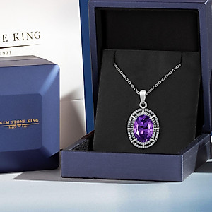 Gem Stone King 925 Sterling Silver 14X10MM Oval Gemstone Birthstone Pendant Necklace for Women with 18 Inch Silver Chain