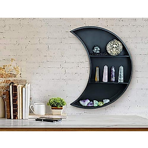 MUDHEN Black Crescent Moon Shelf for Crystals, Essential Oils, and Gothic Decor - Moon Shaped Shelf - Crystal Shelf - Bohemian Decor, Moon Wall Decor for Bedroom, Dorm, Living Room, Nursery