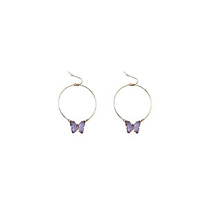 Kathaya Women’s Dangling Hoop Earrings With Gemstone Butterfly Fashion Charms For Women Girls Dangle Drop Earring Jewelry Gift Set (Purple)