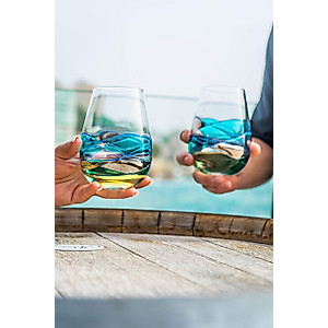 Antoni Barcelona Stemless Wine Glass Set 2 Gold – EXCLUSIVE BOX - Hand Painted Drinkware Essentials Wine Tumbler Glassware Unique Gifts Ideas for Women Men Birthday Wedding Mom Dad Her Him