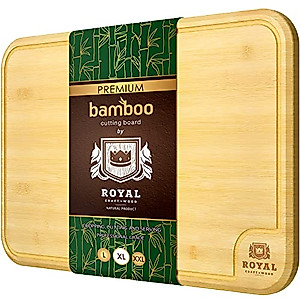 Large Wooden Cutting Boards for Kitchen Meal Prep & Serving - Bamboo Wood Cutting Board with Deep Juice Groove - Charcuterie & Chopping Butcher Block for Meat - Kitchen Gadgets Gift (L 18x12")
