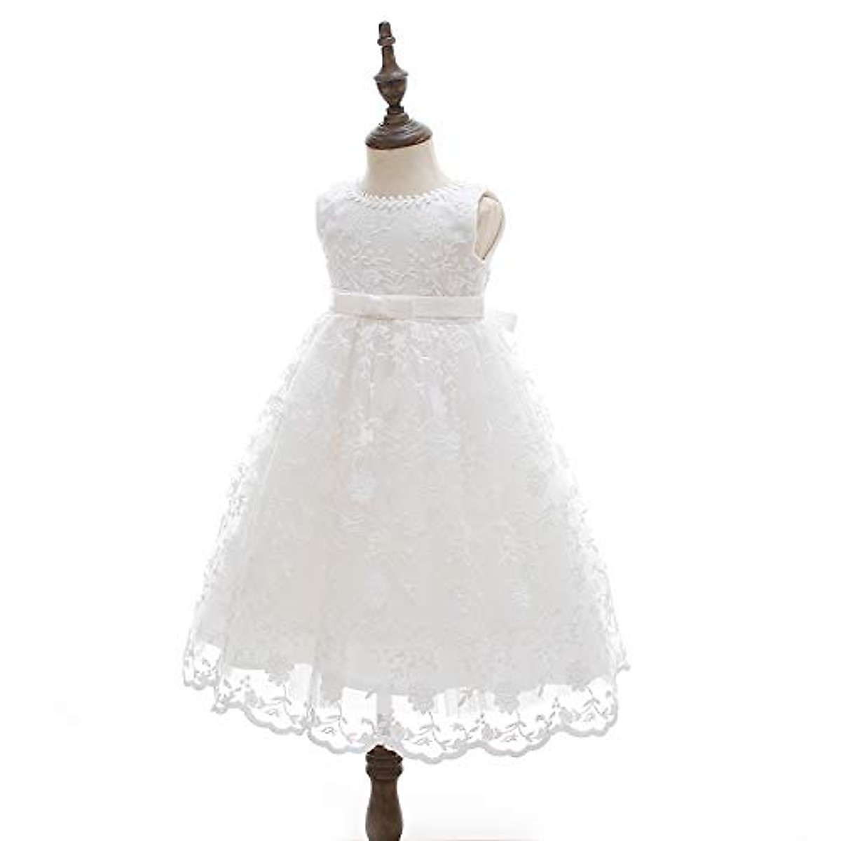 CareCheer Sleeveless Ivory Long Baby Girl Christening Baptism Dress Flower Girl Dedication Blessing Gown (6-12 Months)