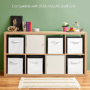 EZOWare Set of 10 Fabric Basket Bins, White Collapsible Organizer Storage Cube with Handles for Home, Bedroom, Baby Nursery, Kids Playroom - 10.5"x 10.5"x 11"