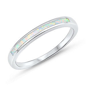 White Simulated Opal Wedding Ring New .925 Sterling Silver Thin Band Size 7