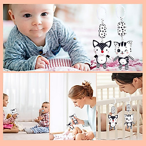 Cute Hanging Stroller Car Seat Toys for Baby, C Clip Hanging Animal Soft Toys with Rattles BB Squeaker Distorting Mirror for Boys Girls 0-36 Months (Black-White)