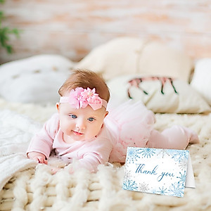 Whaline 24 Pack Christmas Thank You Cards Blue Glitter Snowflake Greeting Cards with Envelopes Stickers Blank Note Cards for Xmas Winter Party Invitation Supplies, 4 x 6 Inch