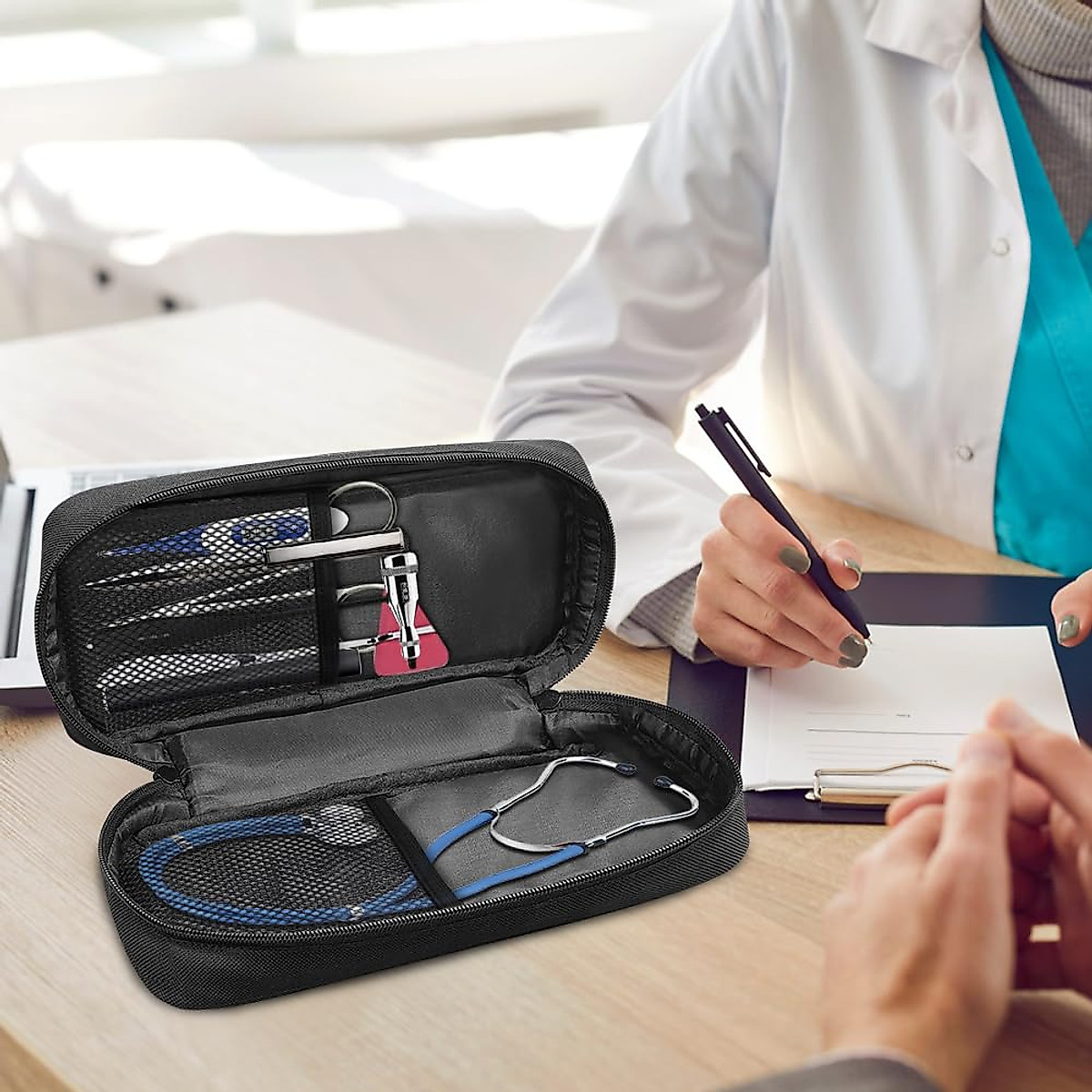 TSVAGA Stethoscope Carrying Case Brown Floral Print Shockproof Travel Storage Bag for Littmann/Omron/ADC/Dixie EMS Stethoscope, with Extra Mesh Pockets Small Accessories