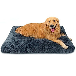 Nepfaivy Extra Large Dog Bed - Faux Fur Plush, 42 x 28in, Non-Slip, Washable, Anti-Anxiety, Supportive