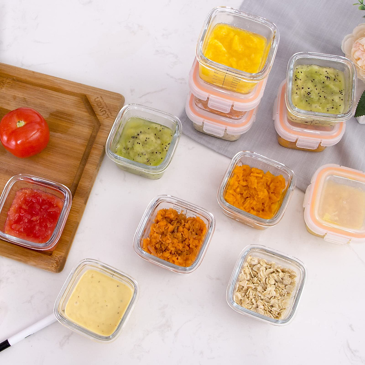 KidMoments 6 oz Set of 12 Glass Baby Food Jars, Glass Containers with Airtight Lids for Toddler, Reusable Leakproof Baby Bullet Jars with Small Size, Oven, Freezer, Microwave & Dishwasher Safe