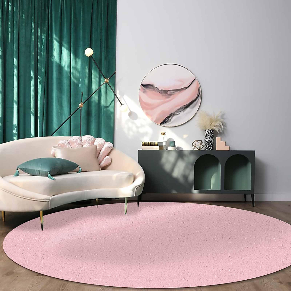Blush Pink Pure Area Rug Carpet for Kids Teen Girls Boys Bedroom, Living Room, Washable Outdoor Indoor Accent Throw Runner Floor Mat Area+Rug Romantic Contemporary Minimalist Solid 5FT(Round)