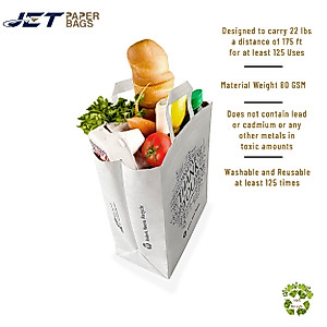 JET PAPER BAGS 13.5”x7.7”x15.5” (50 Pcs) Non-woven Reusable White Bags - Thank You printed in all languages - Recyclable Bags