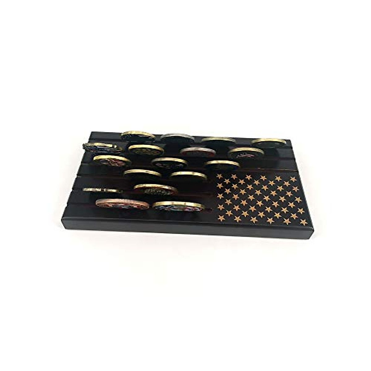 American Flag 6 Row Challenge Coin Display Stand Case Military Coin Holder Display