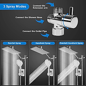 8 '' stainless steel high-pressure shower head, electroplating handheld five gear handheld shower head, 11 inch copper electroplating extended arm, copper electroplating three-way water separator