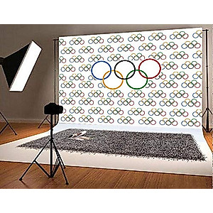 7x5ft Olympic Sport Backdrop Olympic Rings International Banner Photography Backdrops Countries for Classroom Garden Grand Opening Sports Clubs Party Events Decorations Photo Background Vinyl