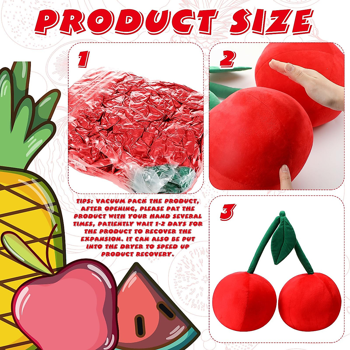 Beeveer Christmas Decorative Gift Cherry Plush Cute Fruit Kawaii Hugging Plushies Soft Novelty Pillow Toy Cushion Seat Decor for Kid Girl Home