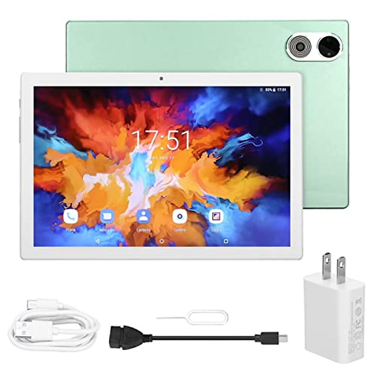 10.1 Inch Tablet 2.4G 5G WiFi 8GB RAM 128GB ROM Octa Core US Plug 100-240V 4G LTE Tablet for Office for Learning (Green)