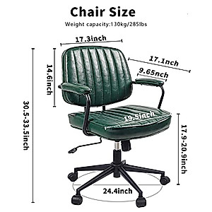 Arts wish Mid Century Office Chair Leather Desk Chair Green Office Desk Chair Home Office Chair with Wheels and Arms