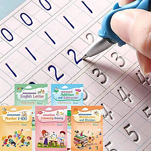 Magic Ink Copybooks for Kids Reusable Handwriting Workbooks for Preschools Grooves Template Design and Handwriting Aid Magic Practice Copybook for Kids The Print Writing (ENLARGED-Version 4books+Pens)