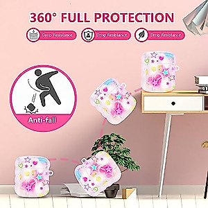 Mainrenka Cute Star Airpod Case with Keychain Aesthetic Kawaii Airpods 2nd/1st Generation Case Cover for Women Girl