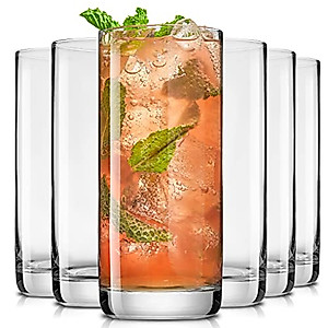 JoyJolt Faye 13oz Highball Glasses, 6pc Tall Glass Sets. Lead-Free Crystal Glass Drinking Glasses. Water Glasses, Mojito Glass Cups, Tom Collins Bar Glassware, and Mixed Drink Cocktail Glass Set