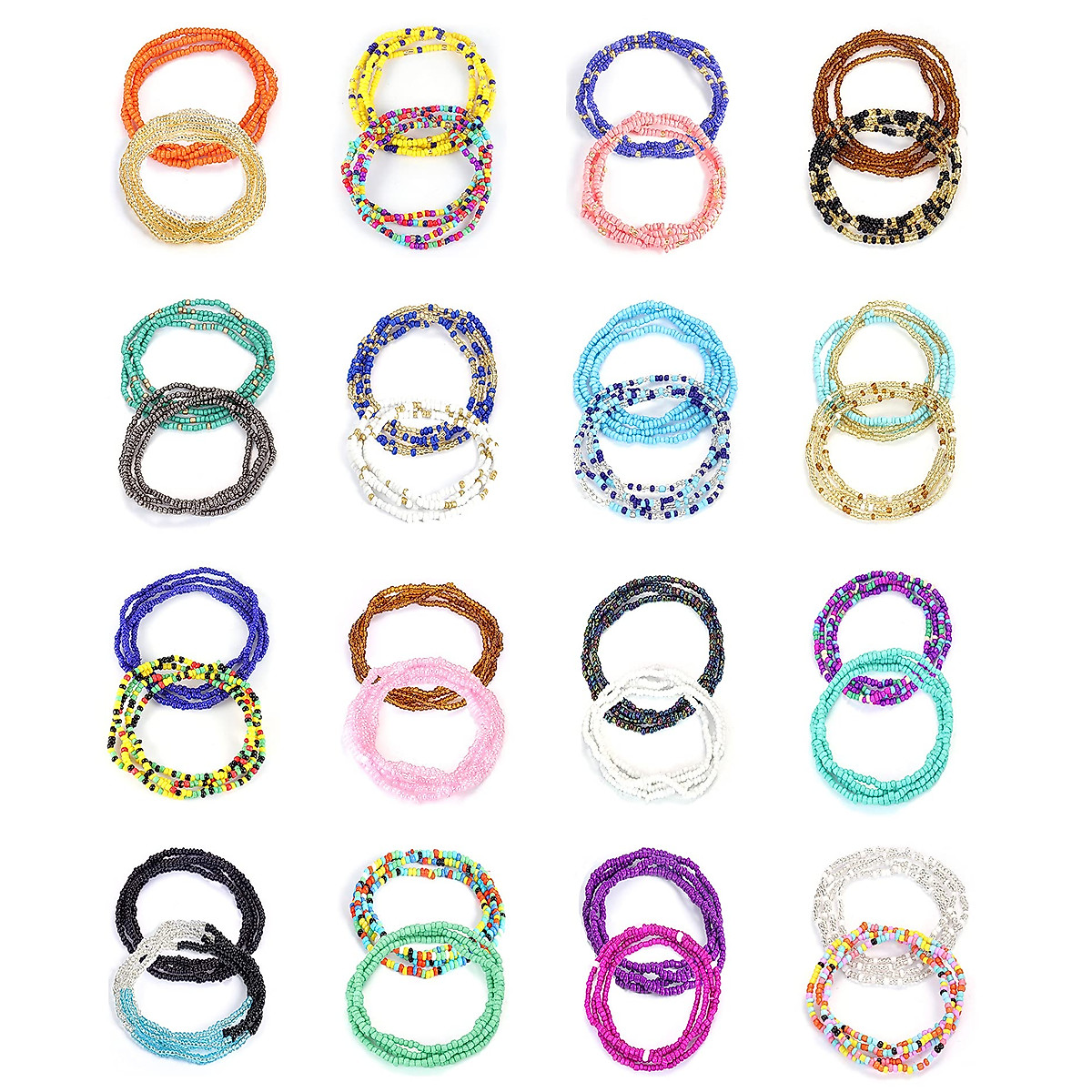 ORAZIO 32Pcs Waist Beads For Women Colorful Body Chains Set Elastic African Belly Beads Waist Beads Weight Loss Beaded Summer Bikini Jewelry