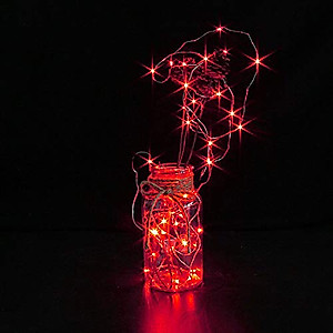 YKB 6 Pack Red LED Fairy Starry String Lights with 20 Mini LEDs on 3.3FT/1M Copper Wire, Fairy Lights Powered by 2xCR2032(Incl) Batteries, for Wedding Table Holiday Halloween Christmas Decorations