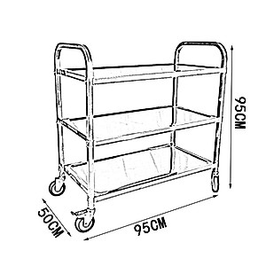 YGCBL Multifunction Serving Portable Hand Trucks,Cart Service Restaurant Garage Heavy Gauge Stainless Steel Side Handles Design Easy to Move, 3 Sizes,Kitchen,Silver,95X50X95Cm