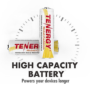 Tenergy AA Rechargeable Battery NiCd 1000mAh 1.2V Battery Pack for Solar Lights, Garden Lights, 12 Pack
