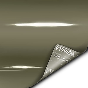 VViViD+ Ultra Gloss Khaki Green 1ft x 5ft Vinyl Car Wrap Premium Paint Replacement Film Roll w Nano Air Release Technology, Stretchable Cap Liner
