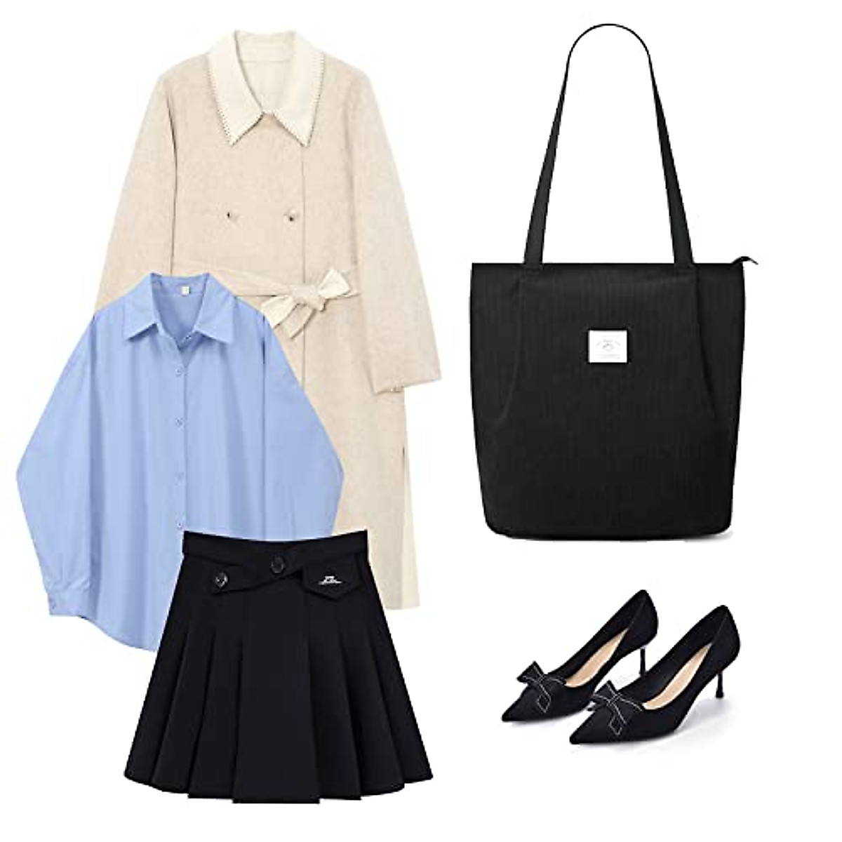 KALIDI Corduroy Tote Bag Women Tote Handbags Zipper Large Shoulder Bags Hobo Shopping Bag with Pockets Black