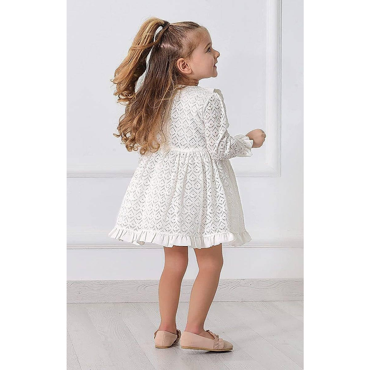 Lilax Girl Lace White Flower Girl Party Princess Boho Dress (12 Months, White)