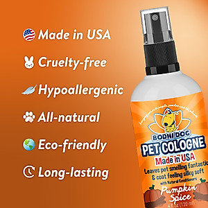 Bodhi Dog Natural Dog Cologne (Pumpkin Spice) - Premium Scented Deodorizing Pet Perfume with Conditioner for Dogs & Cats - Keeps Pets Fresh & Clean - Gentle and Safe Formula, Made in USA (4 Fl Oz)