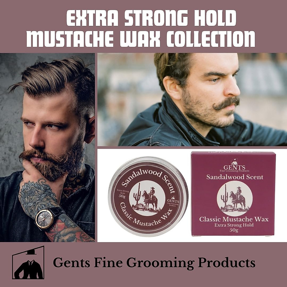 G.B.S Strong Hold Sandalwood Mustache Wax, Easy Application, Restyleable, long lasting hold