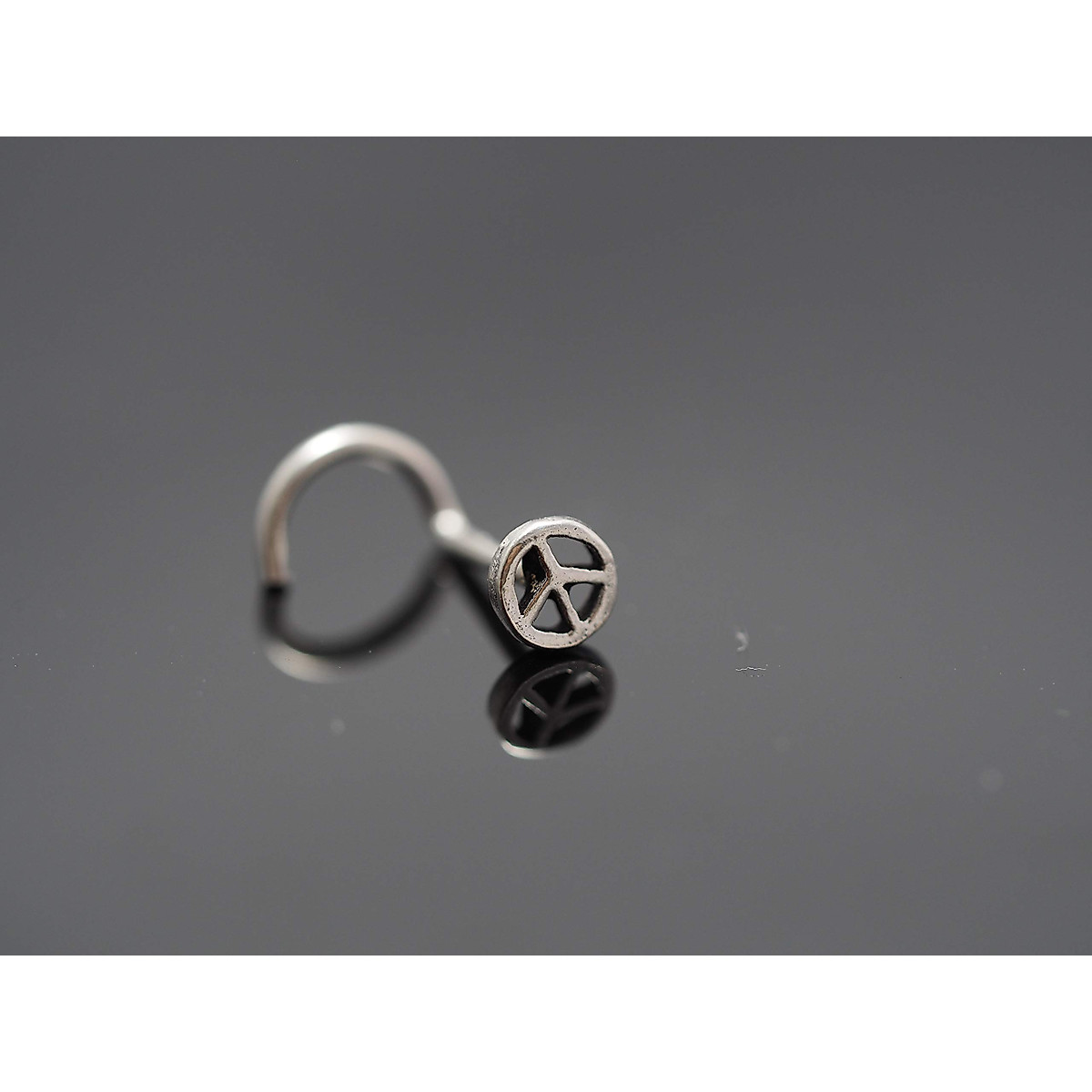 Nose Stud,Peace Sign Nose Stud Sterling Silver Nose Stud/Nose Screw, Jewelry Nose Stud, Body Piercing Jewelry, Nose Piercing (18g Right Screw)