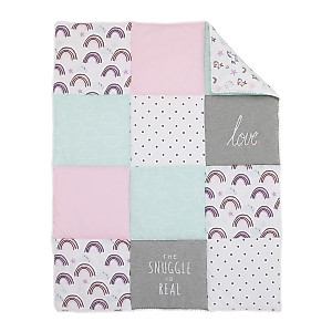 Carter's Unicorn Snuggles Pink, Aqua, Grey 4Piece Nursery Crib Bedding Set - Comforter, 100% Cotton Crib Sheet, Dust Ruffle, Changing Pad Cover, Pink, Aqua, Grey,