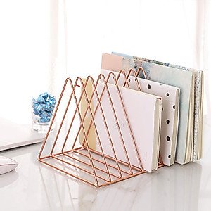 Sooyee 9 Slot Rose Gold Magazine Holder,Desktop File Sorter Organizer Triangle Bookshelf Decor Home Office
