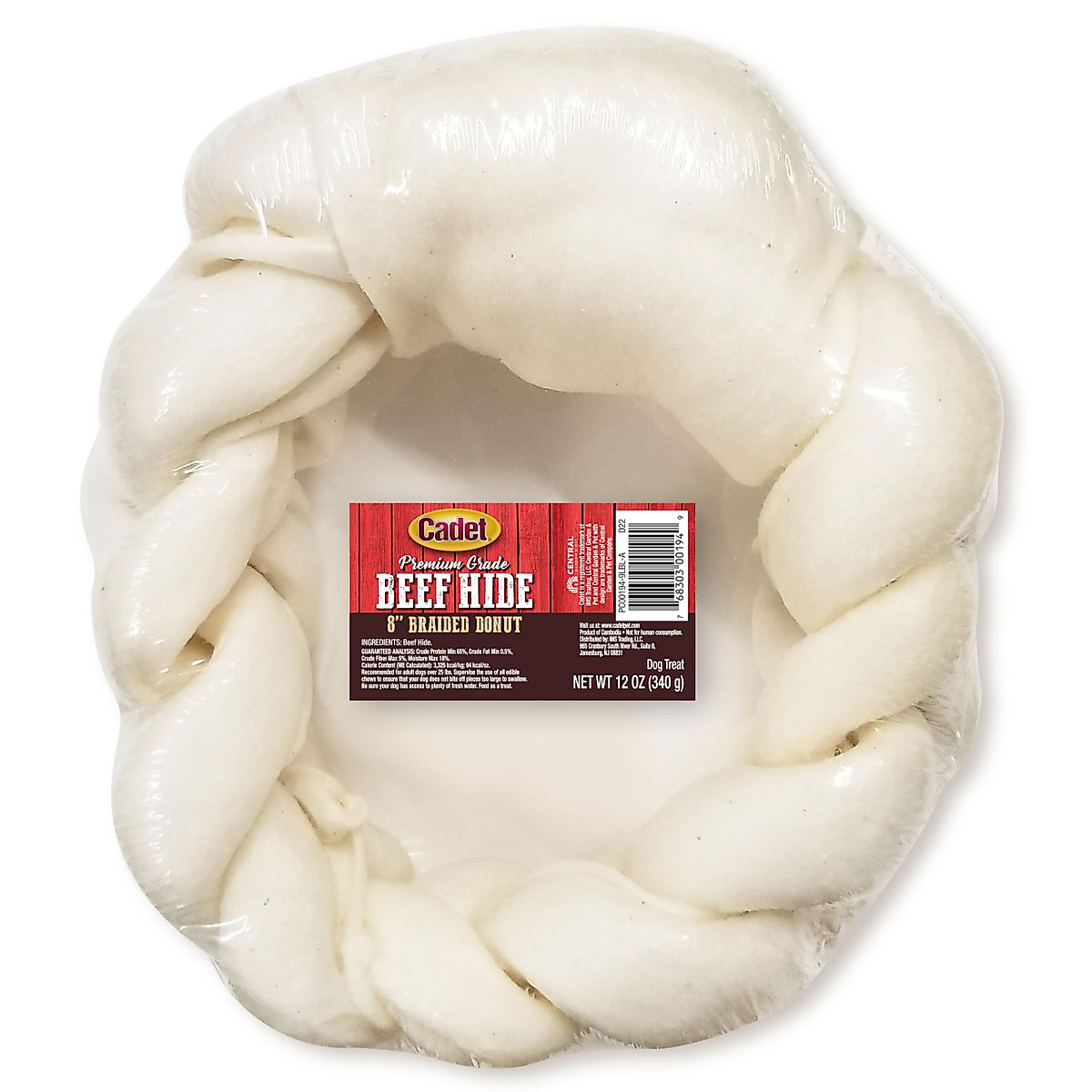 Cadet Premium Grade Beef Hide for Dogs, Long Lasting Rawhide Donut Bone, Single Ingredient Dog Chews, 8 Inch (1 Count)