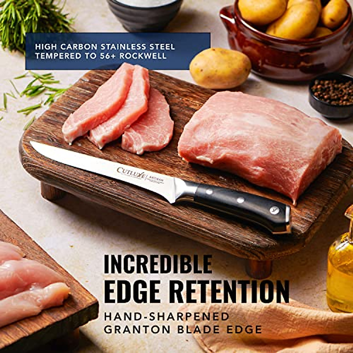 Cutluxe Boning & Fillet Knife – 6" Deboning Knife, Perfect for Meat Trimming – Razor Sharp Blade from High Carbon German Steel – Full Tang & Ergonomic Handle Design – Artisan Series