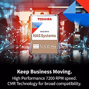 Toshiba N300 PRO 8TB Large-Sized Business NAS (up to 24 bays) 3.5-Inch Internal Hard Drive - Up to 300 TB/year Workload Rate CMR SATA 6 GB/s 7200 RPM 256 MB Cache - HDWG480XZSTB