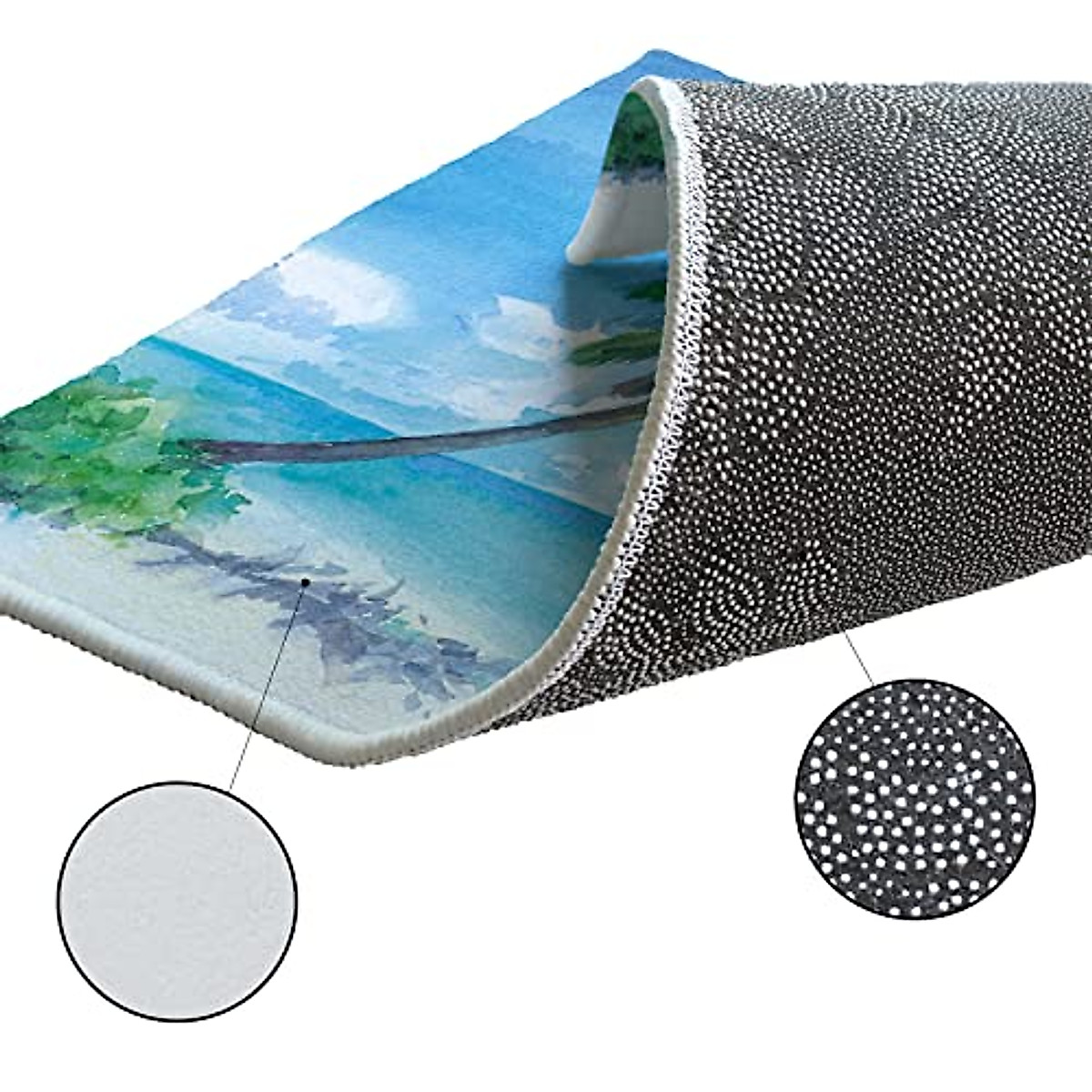 Large Rectangular Area Rugs 3' x 5' Living Room, Hand Painted Tropical Plants Coconut Tree Beach Blue Sky White Clouds Durable Non Slip Rug Carpet Floor Mat for Bedroom Bedside Outdoor