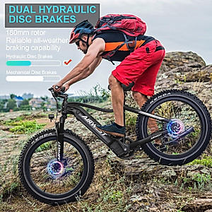 airwest Electric Bike, 750W Bafang Motor 28MPH Ebikes for Adult, 26" Fat Tire Electric Bicycle with Removable 48V 15Ah LG Battery & Fast Charger, Shimano 7-Speed, Lockout Fork Electric Mountain Bike